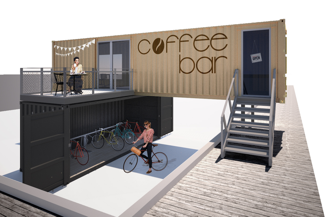 SITE OFFICE / COFFEE SHOP WITH BICYCLE GARAGE, CONCEPT 2015 > 2x20ft ...